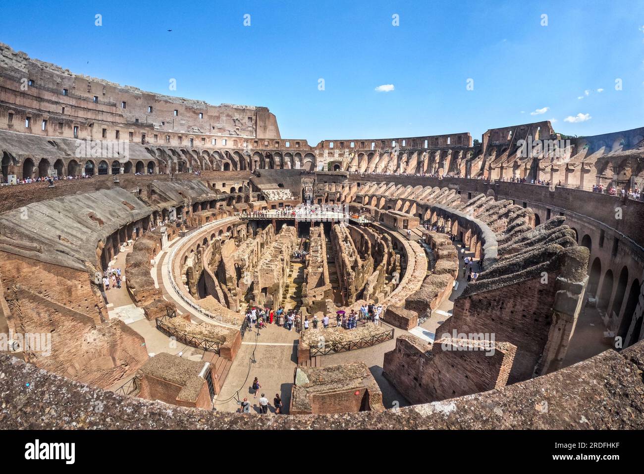 WIde angle view inside the ancient Colosseum, popular tourist ...