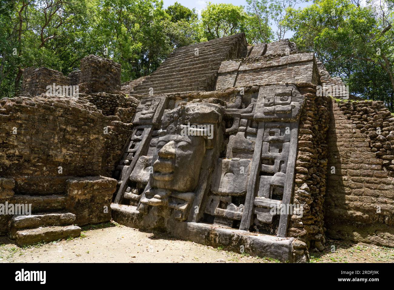 The Mask Temple or Structure N9-56 in the Mayan ruins in the Lamanai ...