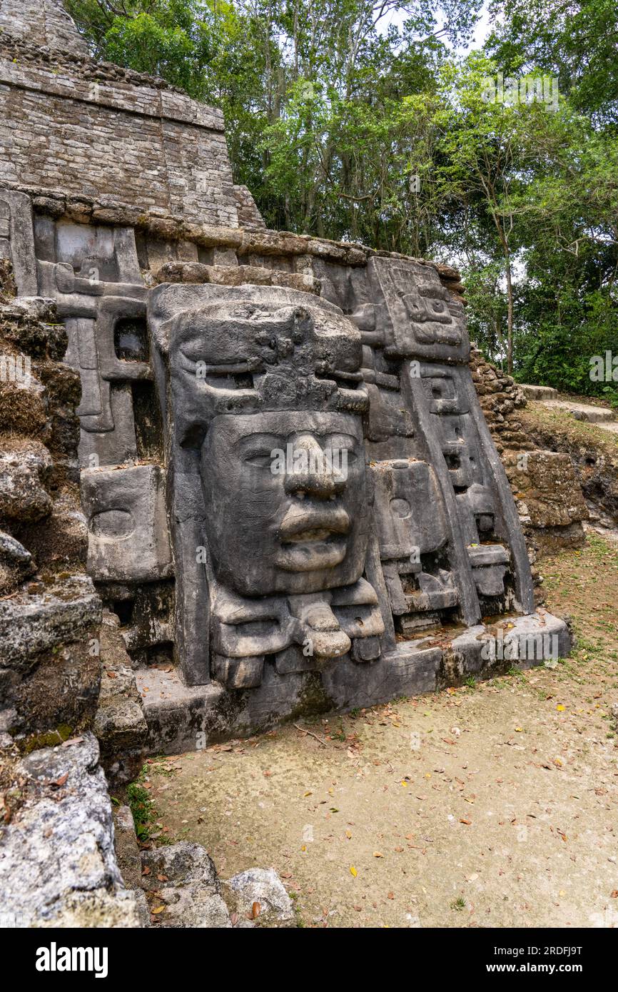 The Mask Temple or Structure N9-56 in the Mayan ruins in the Lamanai ...