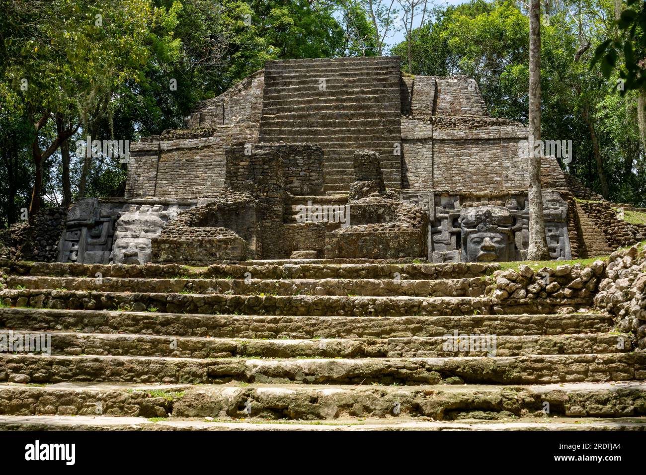 The Mask Temple or Structure N9-56 in the Mayan ruins in the Lamanai ...