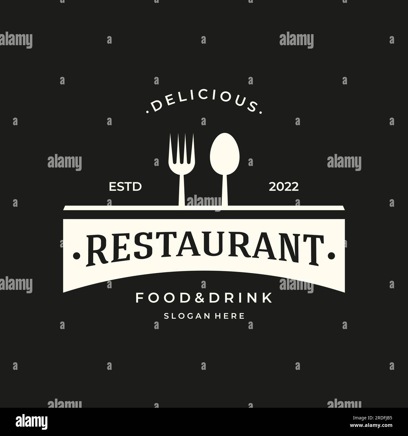 Retro restaurant emblem.Cutlery logo design and hand drawn vintage ...