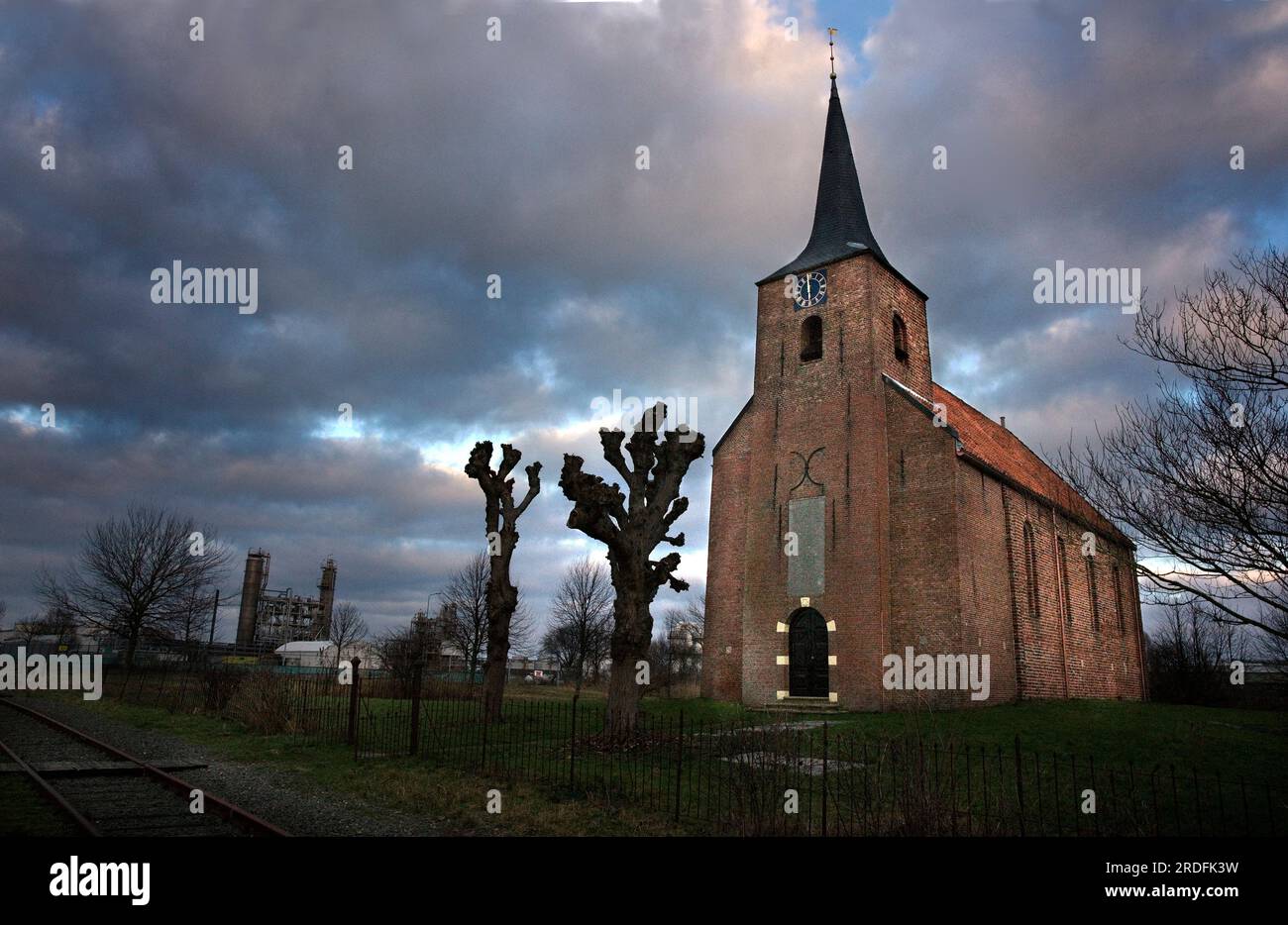 Heveskes, The Netherlands, 03-15-2018.Only the 13th-century church is ...