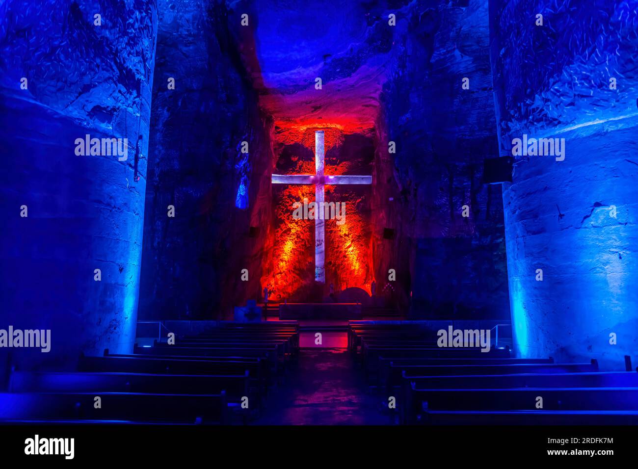Giant salt cross in the Salt cathedral of Zipaquira, Colombia Stock ...