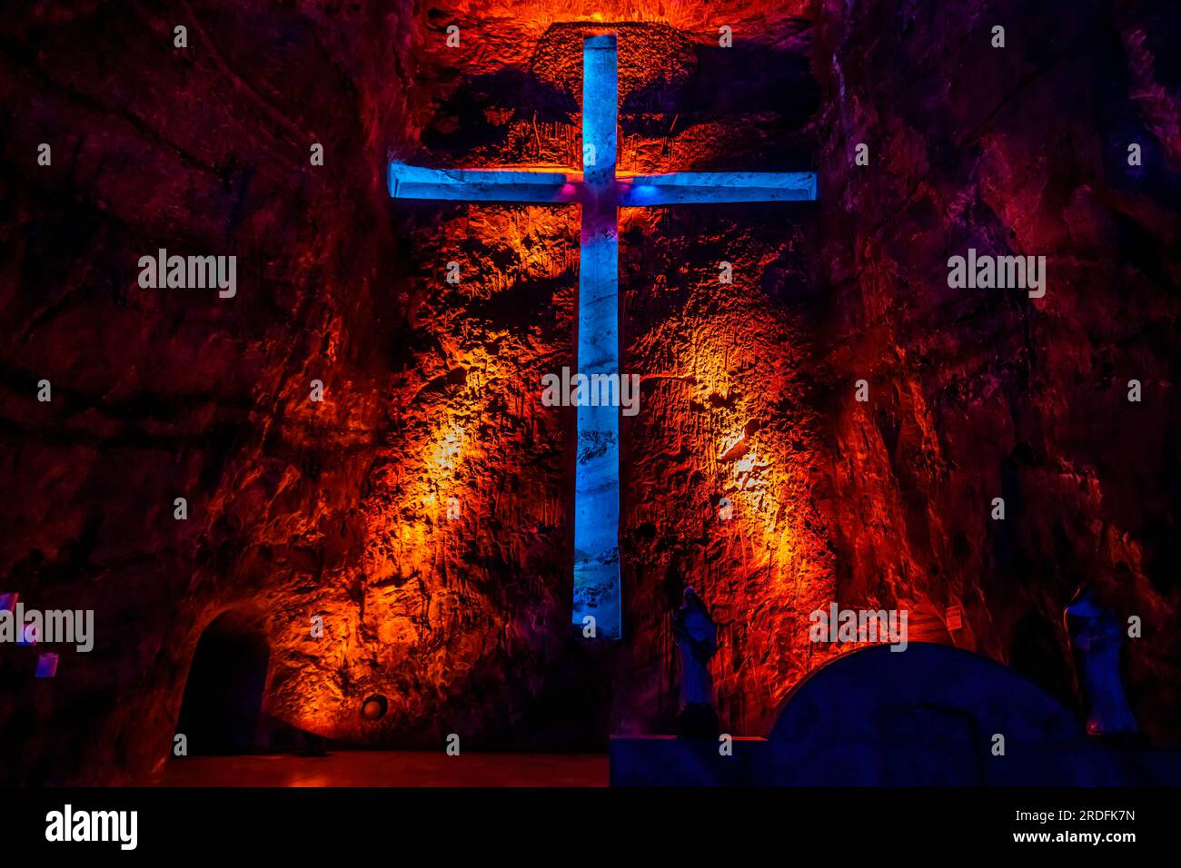 Giant salt cross in the Salt cathedral of Zipaquira, Colombia Stock ...