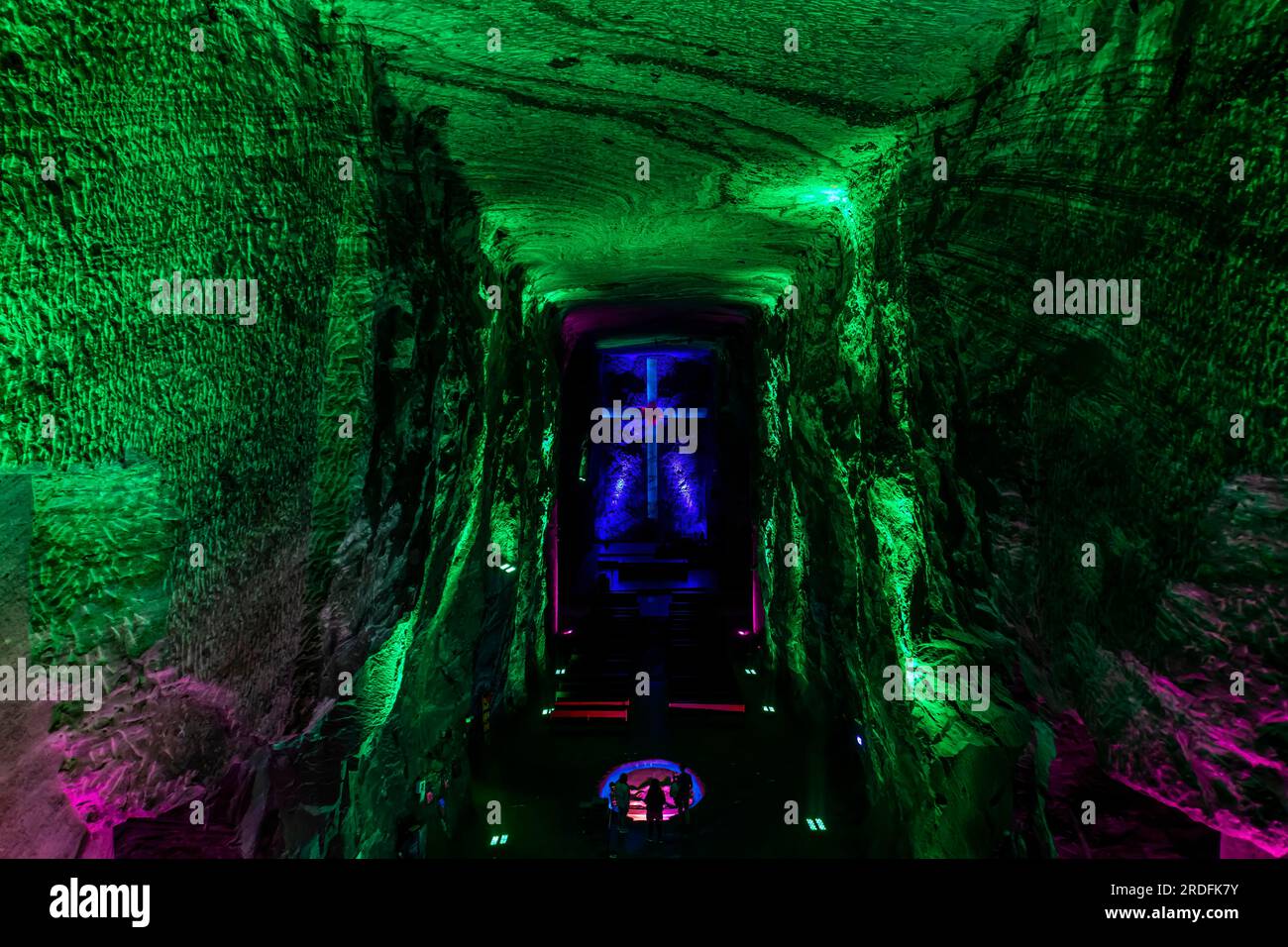 Giant salt cross in the Salt cathedral of Zipaquira, Colombia Stock ...