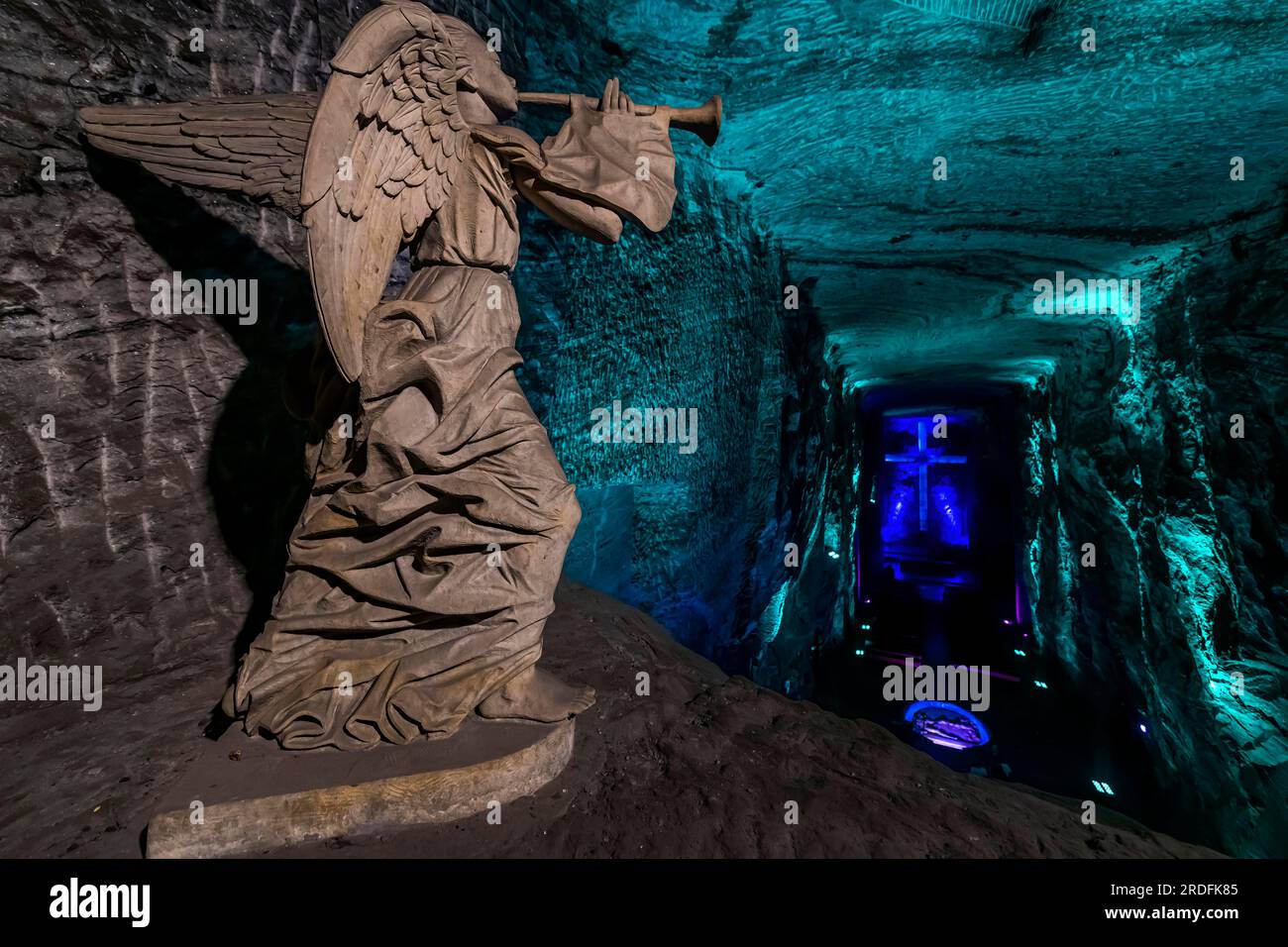 Giant salt cross in the Salt cathedral of Zipaquira, Colombia Stock ...