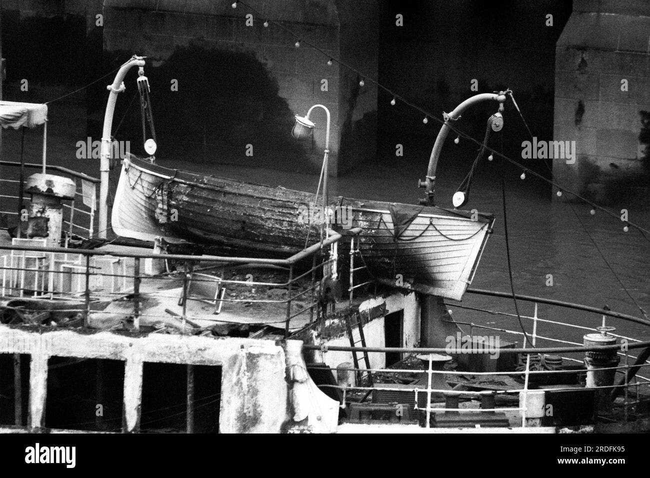 80-1821 Fire damaged lifeboat on the burned out hulk of the Old ...