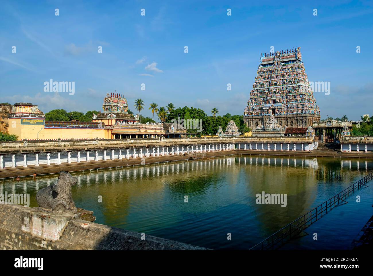 The Sivaganga tank with north gopuram tower in Thillai Nataraja temple ...