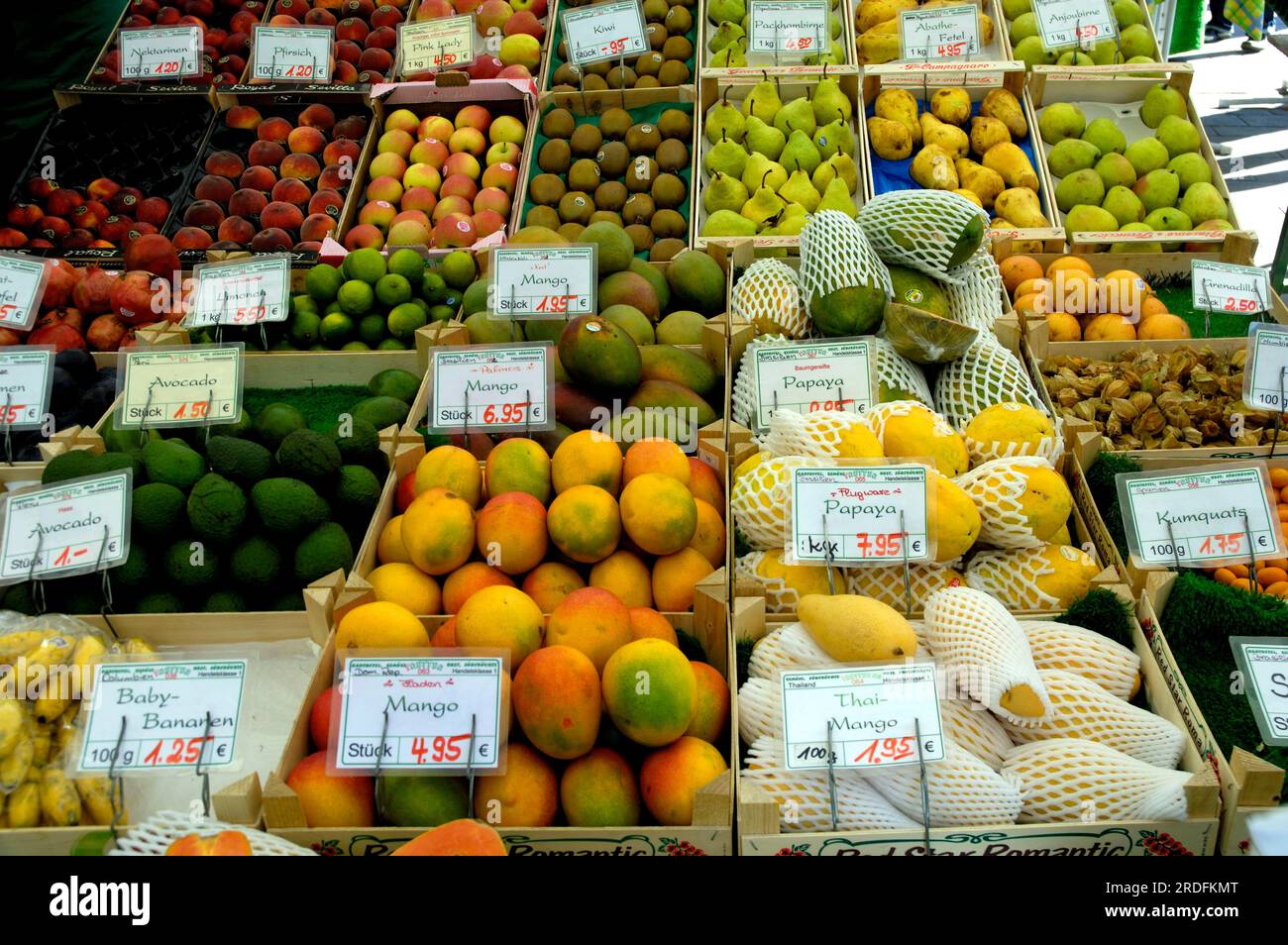Various types of fruit, Viktualienmarkt, Munich, Bavaria, Germany Stock ...
