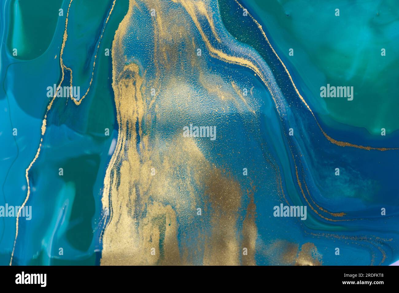 Liquid Flow of Gold and Blue Paint Pattern Stock Photo - Alamy