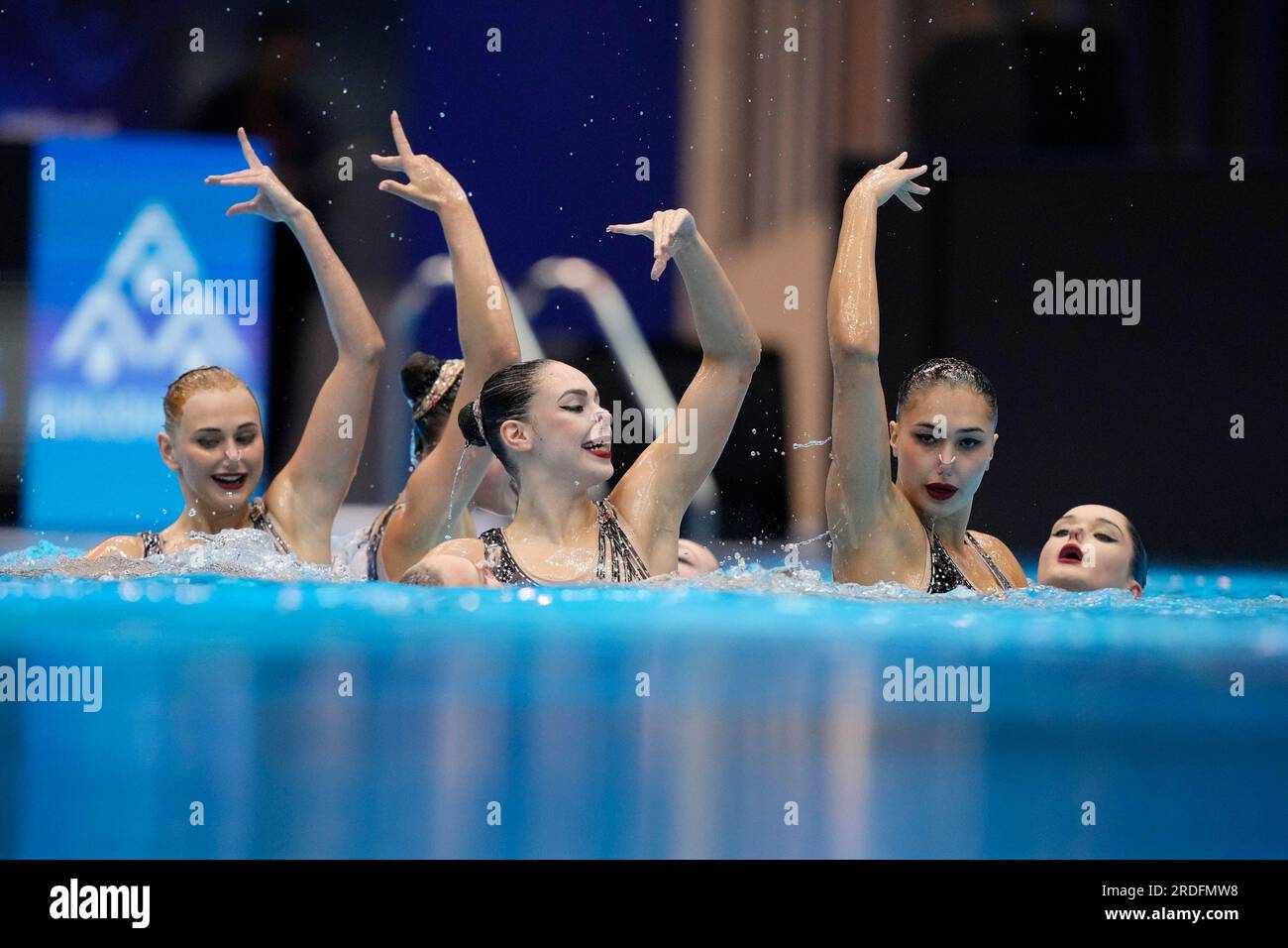 Ukraine team competes in the team free final of the artistic swimming ...