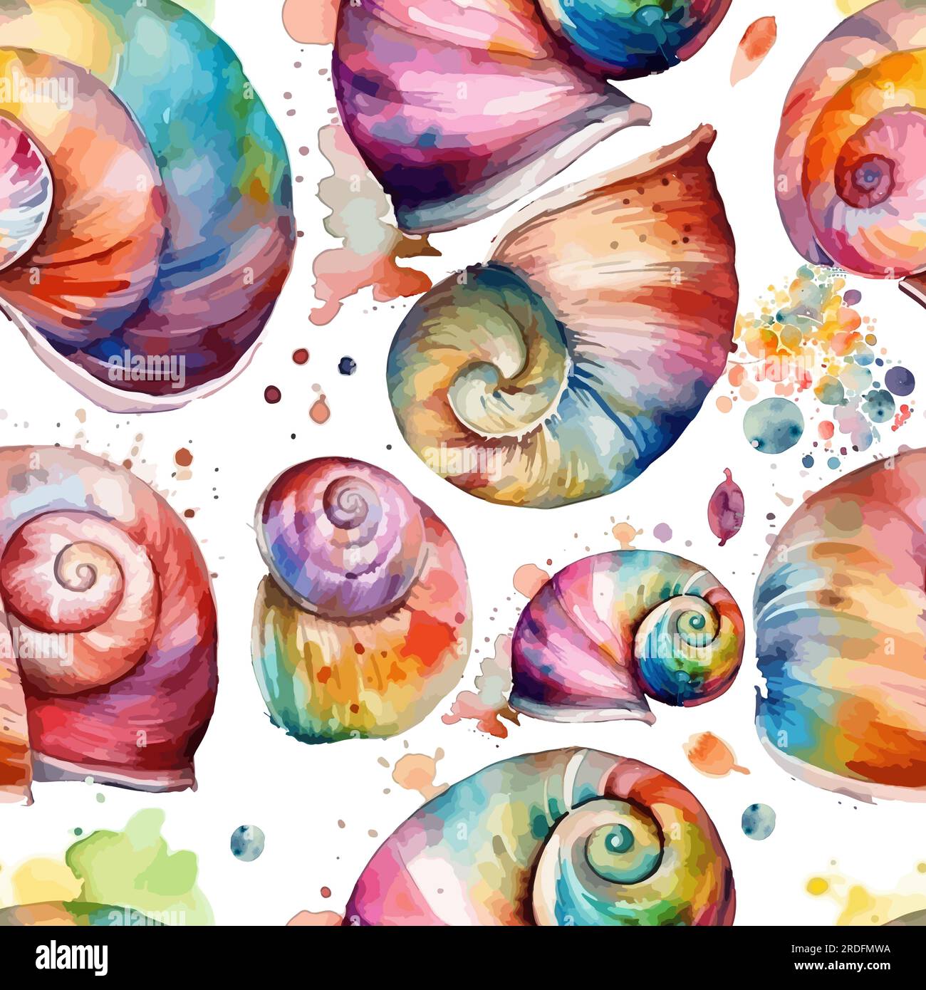 Watercolor colored seashells seamless pattern. Vector illustration ...