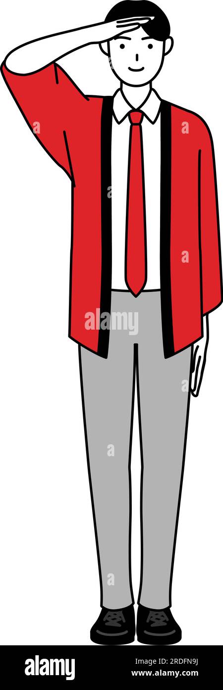 Man wearing a red happi coat making a salute, Vector Illustration Stock ...