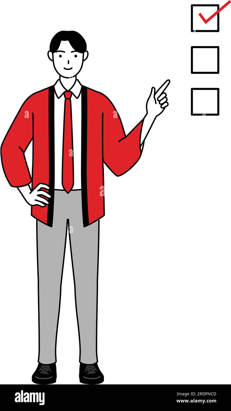 Man wearing a red happi coat pointing to a checklist, Vector ...