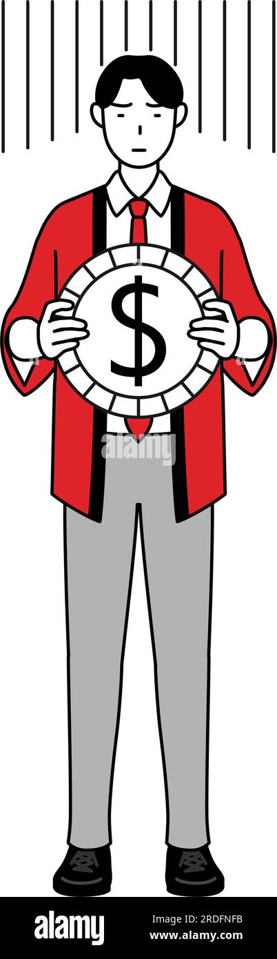 Man wearing a red happi coat an image of exchange loss or dollar ...