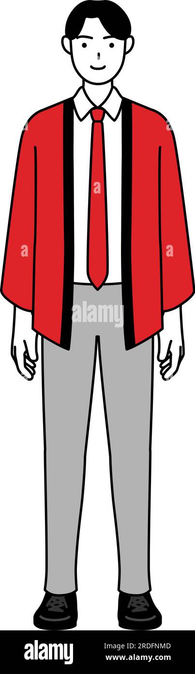 Man wearing a red happi coat with a smile facing forward, Vector ...