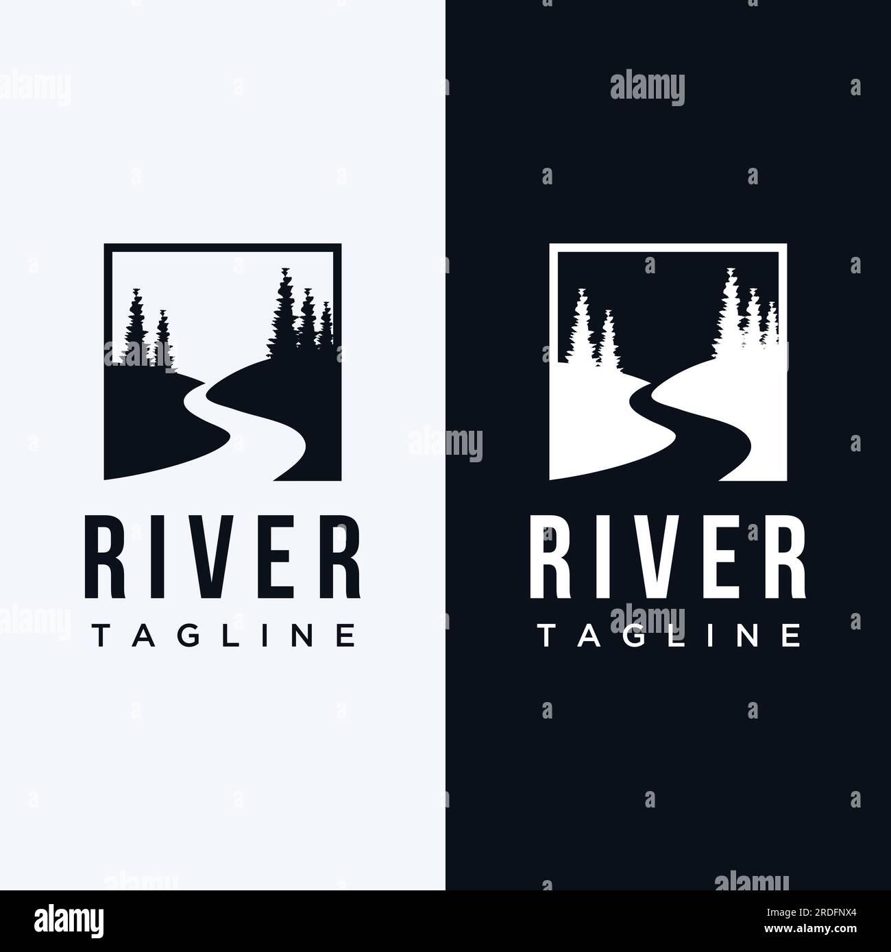 Logos of rivers, creeks, riverbanks and streams. River logo with ...