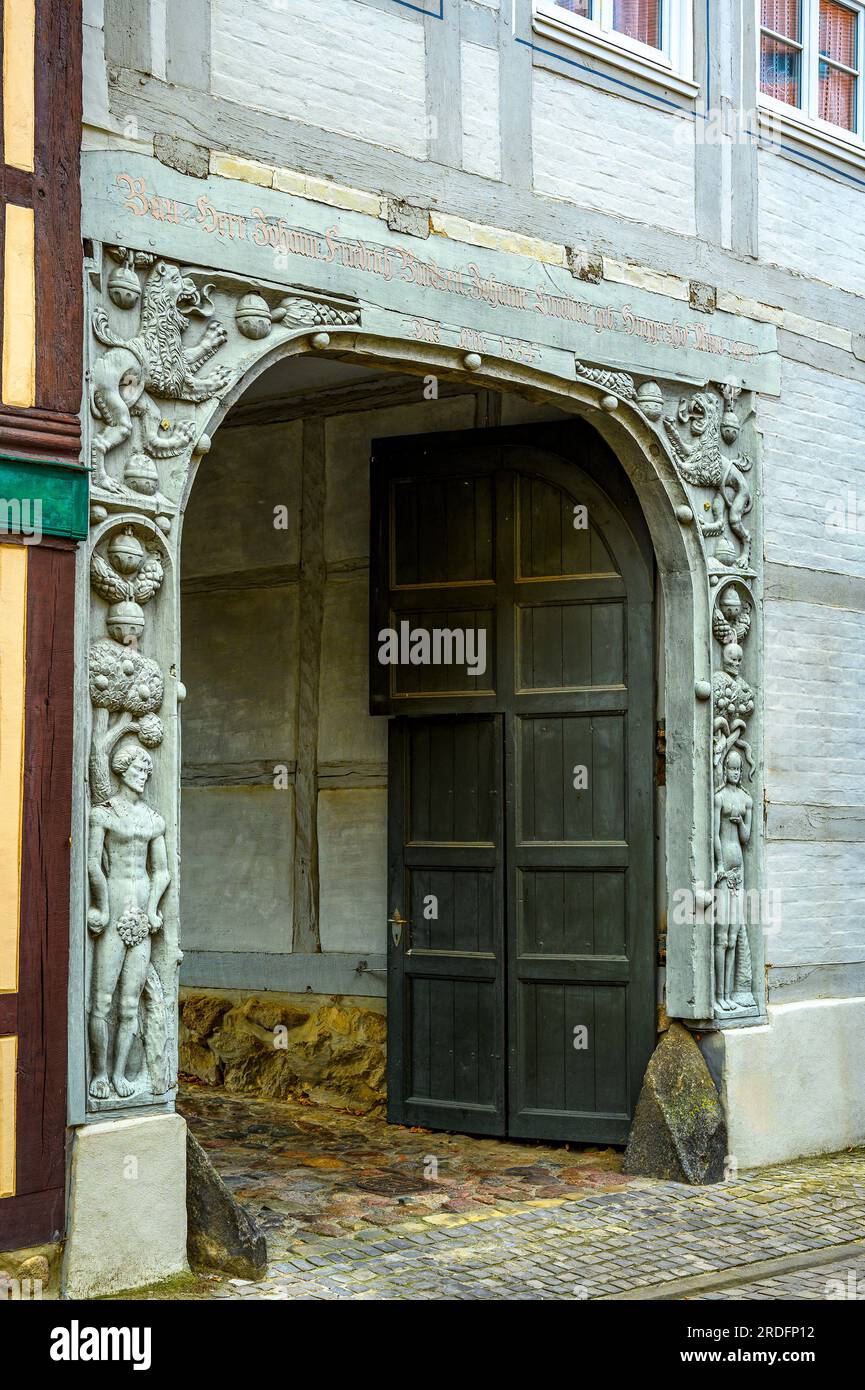 View of a gateway to a backyard in a historic building in Salzwedel ...