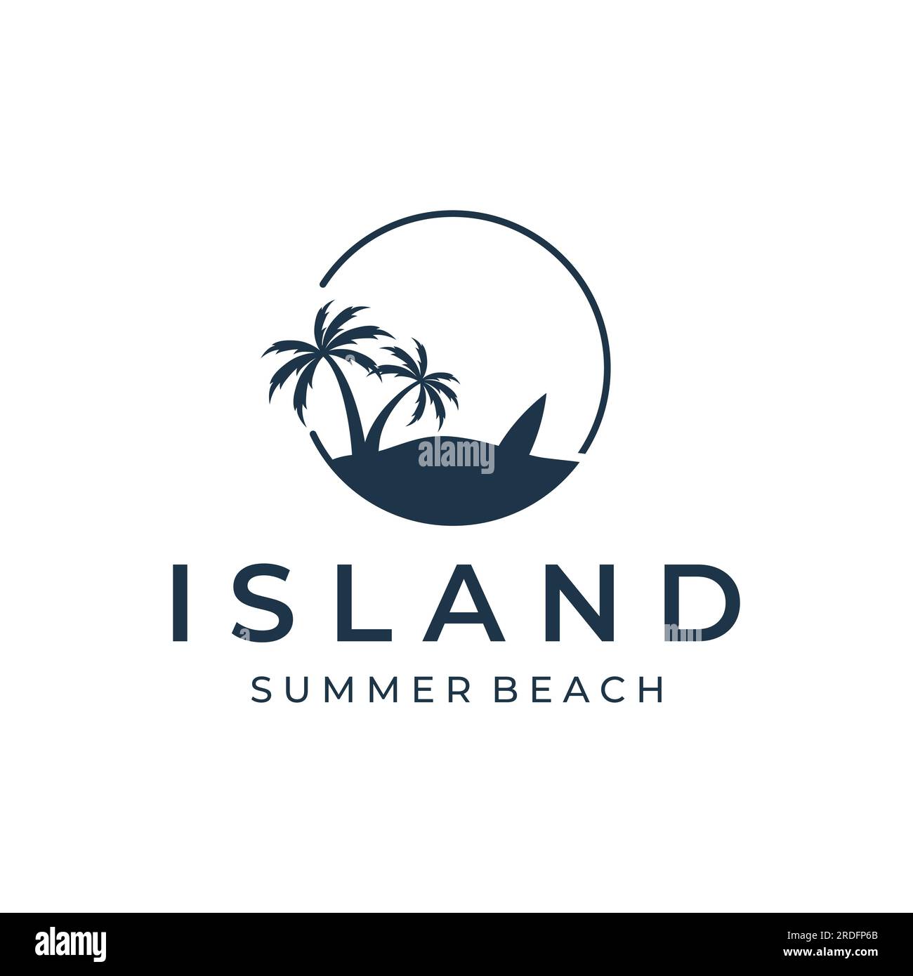 Summer vacation creative logo on the beach with symbols of waves, palm ...