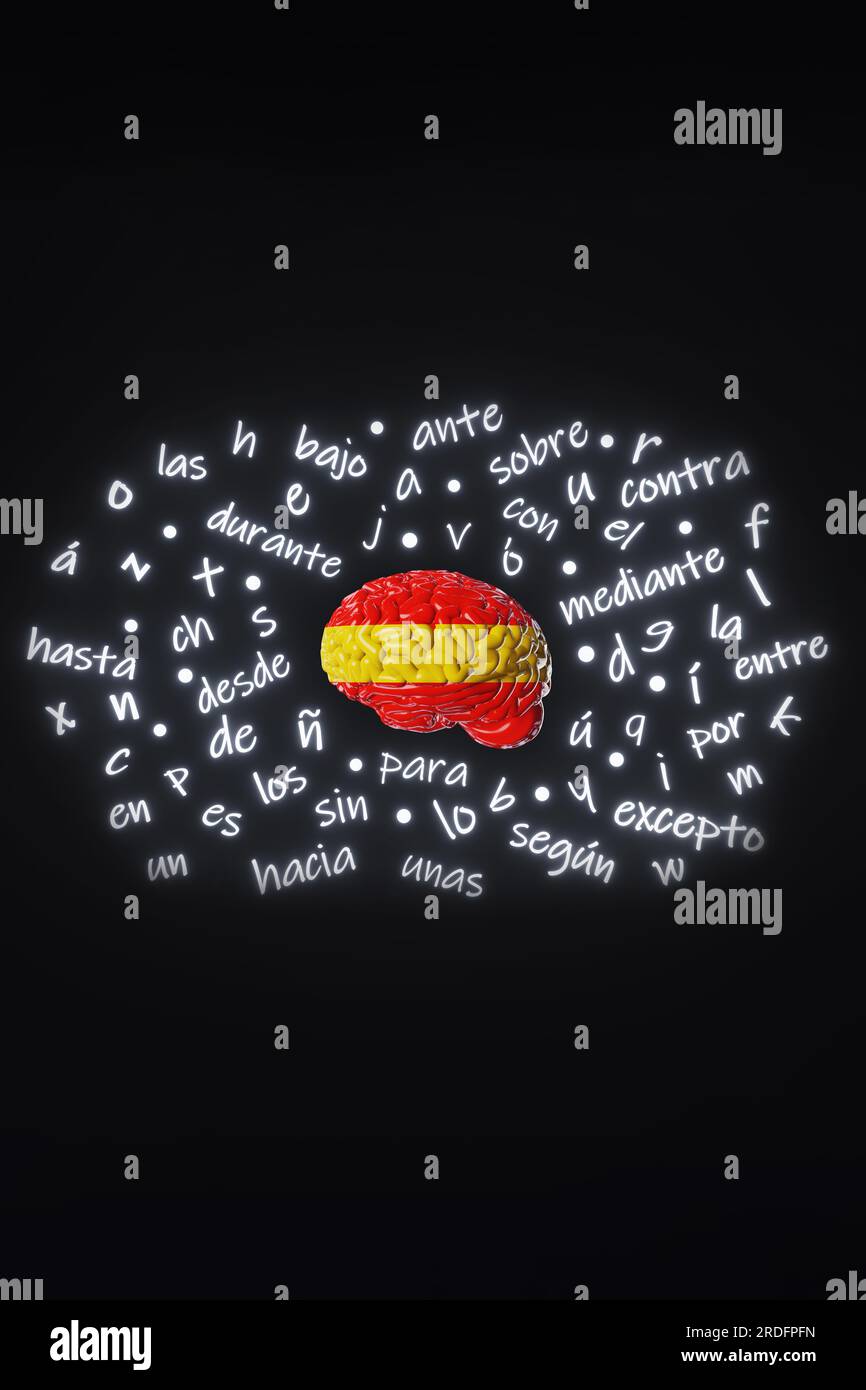 Spanish Learning Foreign language Human brain Spain flag color Letters ...