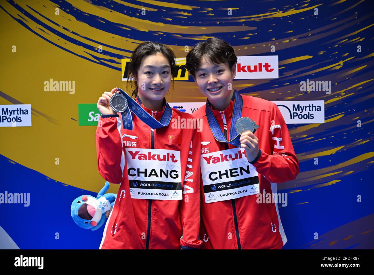 Fukuoka, Japan. 21st July, 2023. Gold medalist Chen Yiwen(R) of China ...