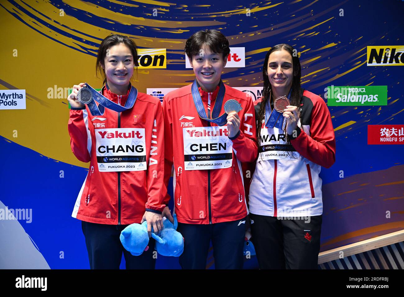 Fukuoka, Japan. 21st July, 2023. Gold medalist Chen Yiwen(C) of China ...
