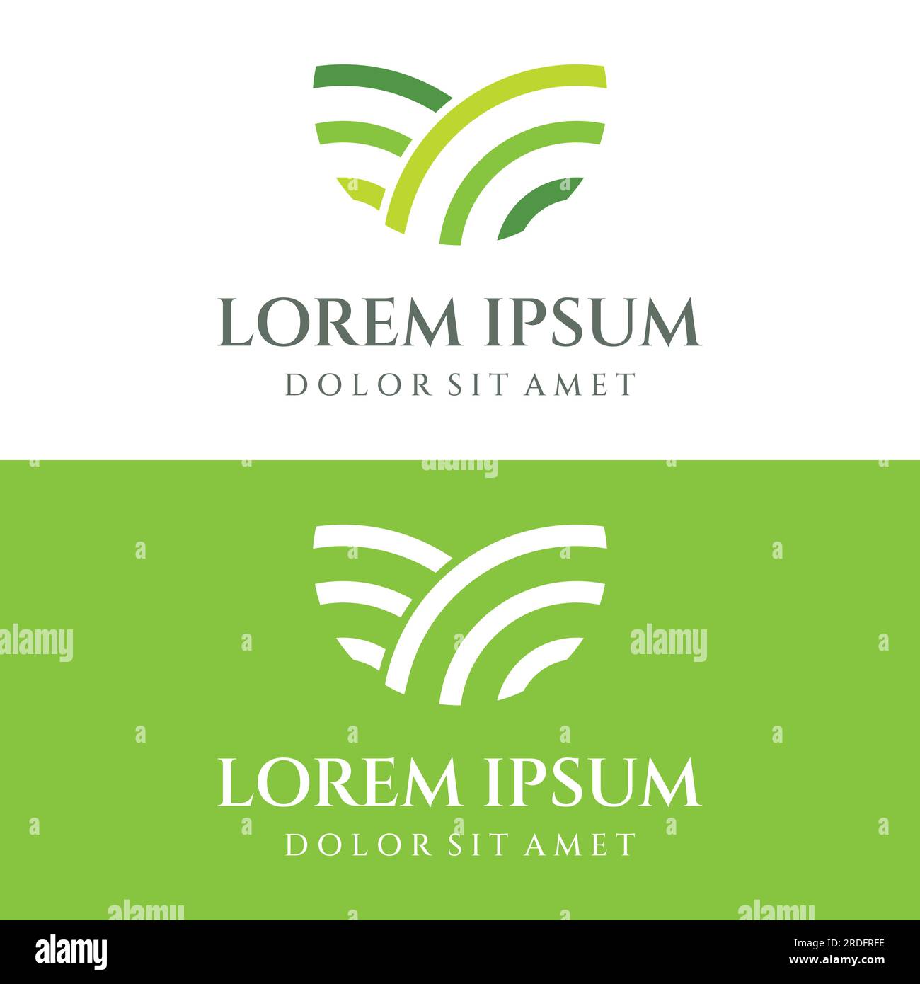Green landscape logo creative design with farmland or plantations and ...