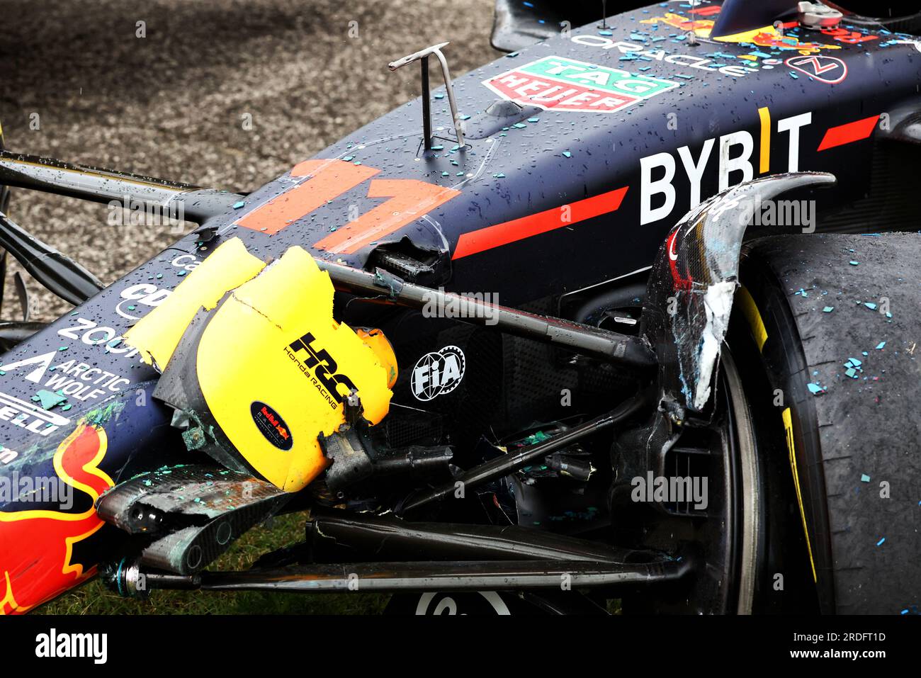 Budapest, Hungary. 21st July, 2023. The damaged Red Bull Racing RB19 of ...