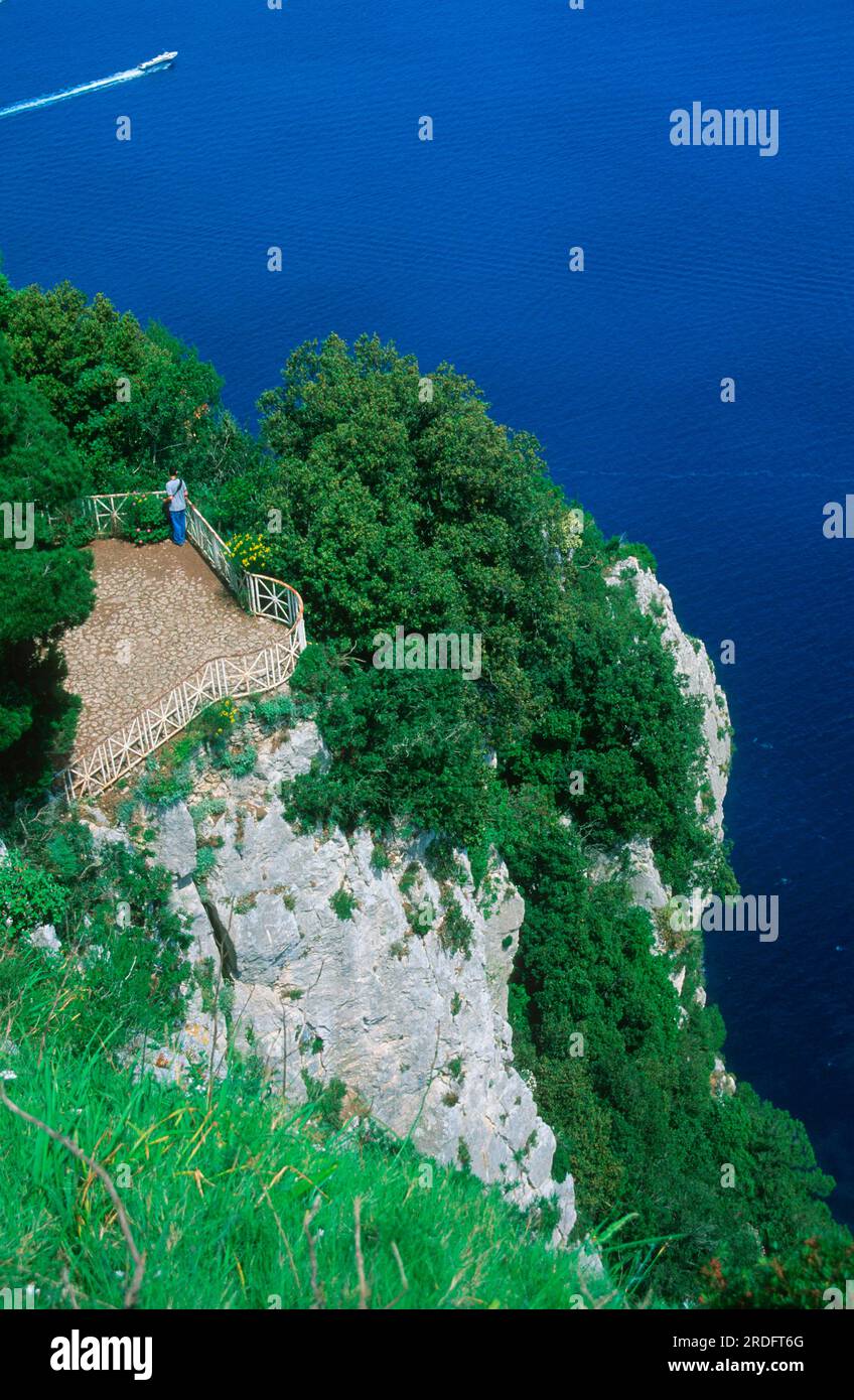Viewing platform, view from Villa Jovis, Capri Island, Campania, Italy ...