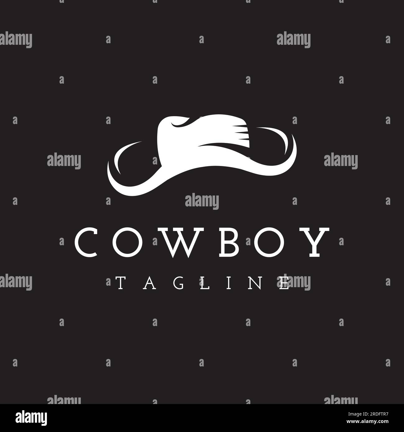 Simple silhouette cowboy hat minimalist logo isolated on black and ...