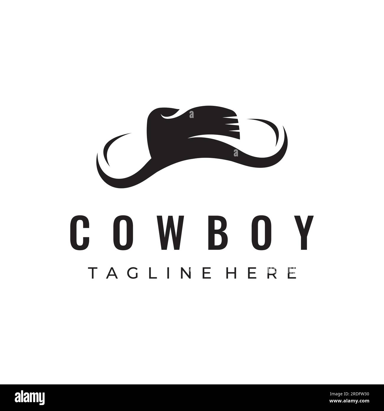 Simple silhouette cowboy hat minimalist logo isolated on black and ...