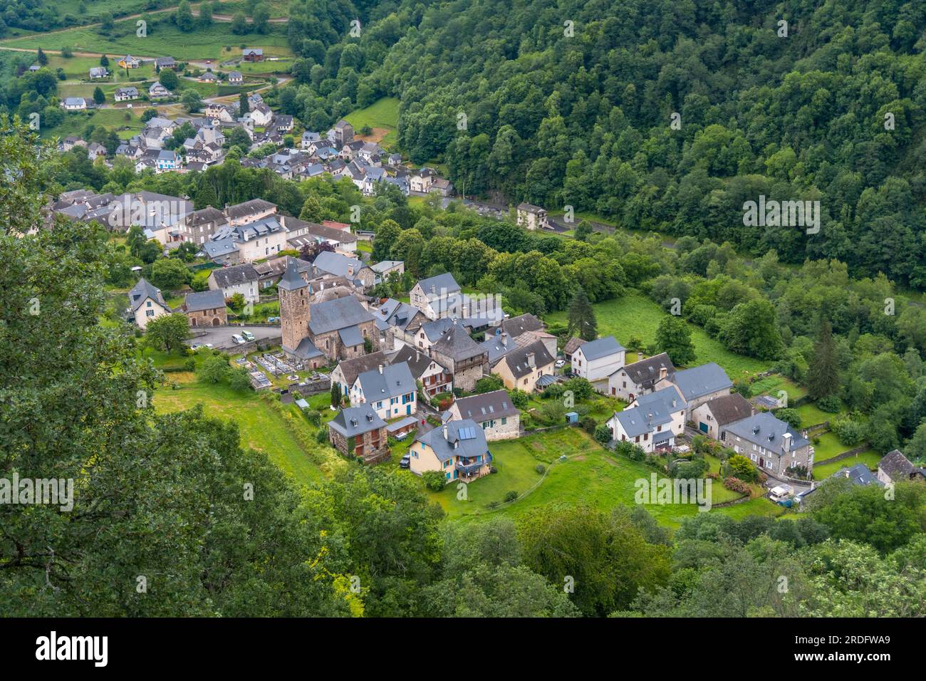 View from above of the municipality of Borce in the French Pyrenees and ...
