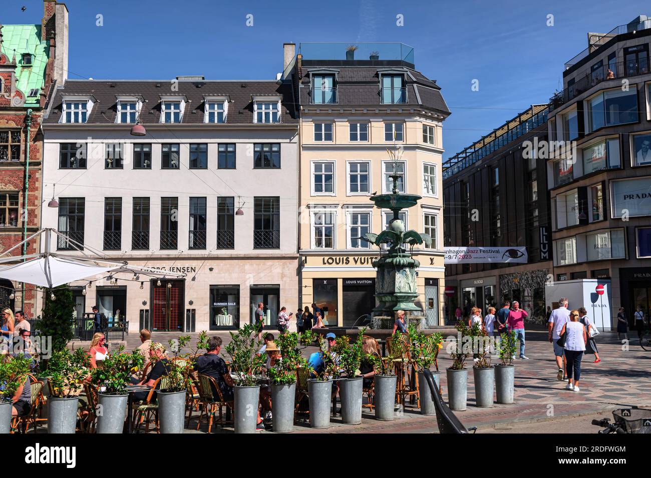 The famous Stork fountain and traditional old houses on the street in ...