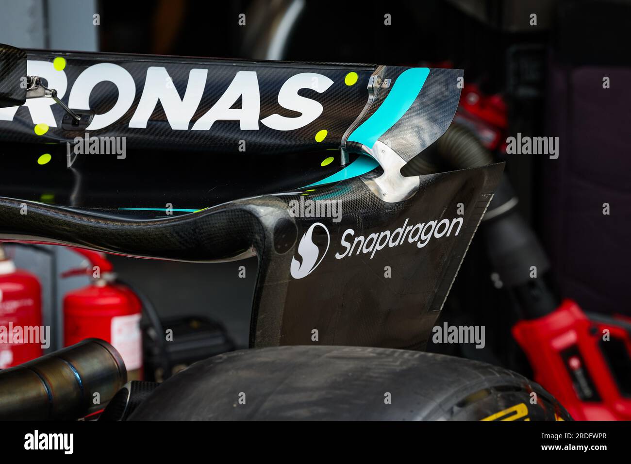 Mercedes AMG F1 Team W14, mechanical detail of the rear wing during the ...
