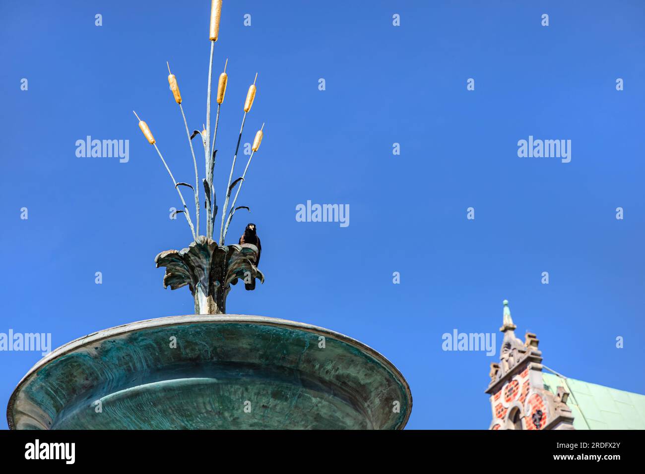 The famous Stork fountain and traditional old houses on the street in ...