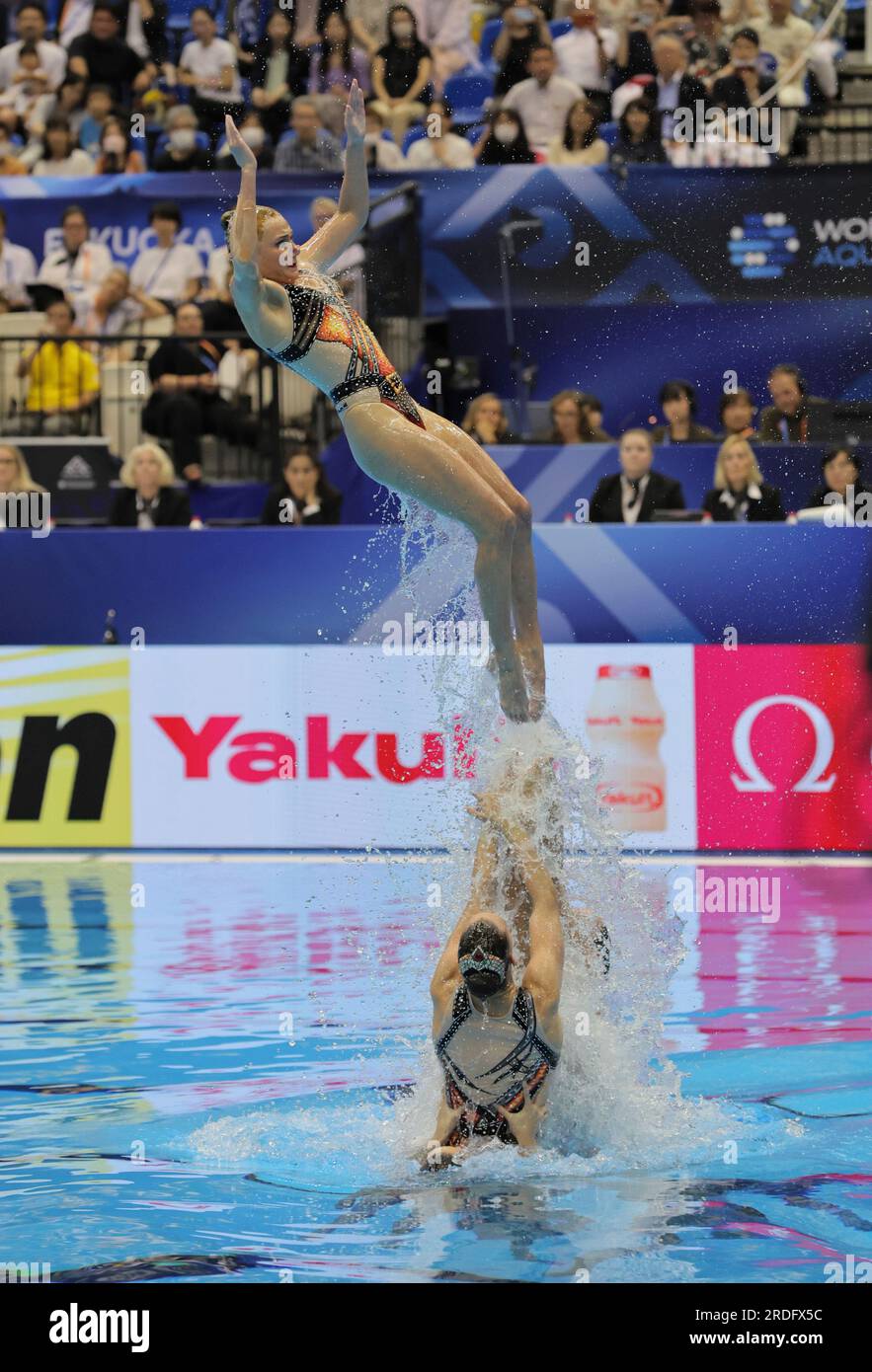 Ukrainian team members perform during the Artistic Swimming Team Free ...