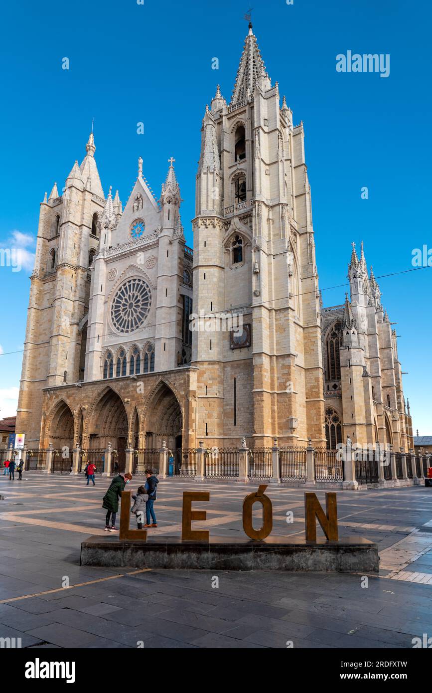 Letters with the name of the city of Leon located in the center of the ...