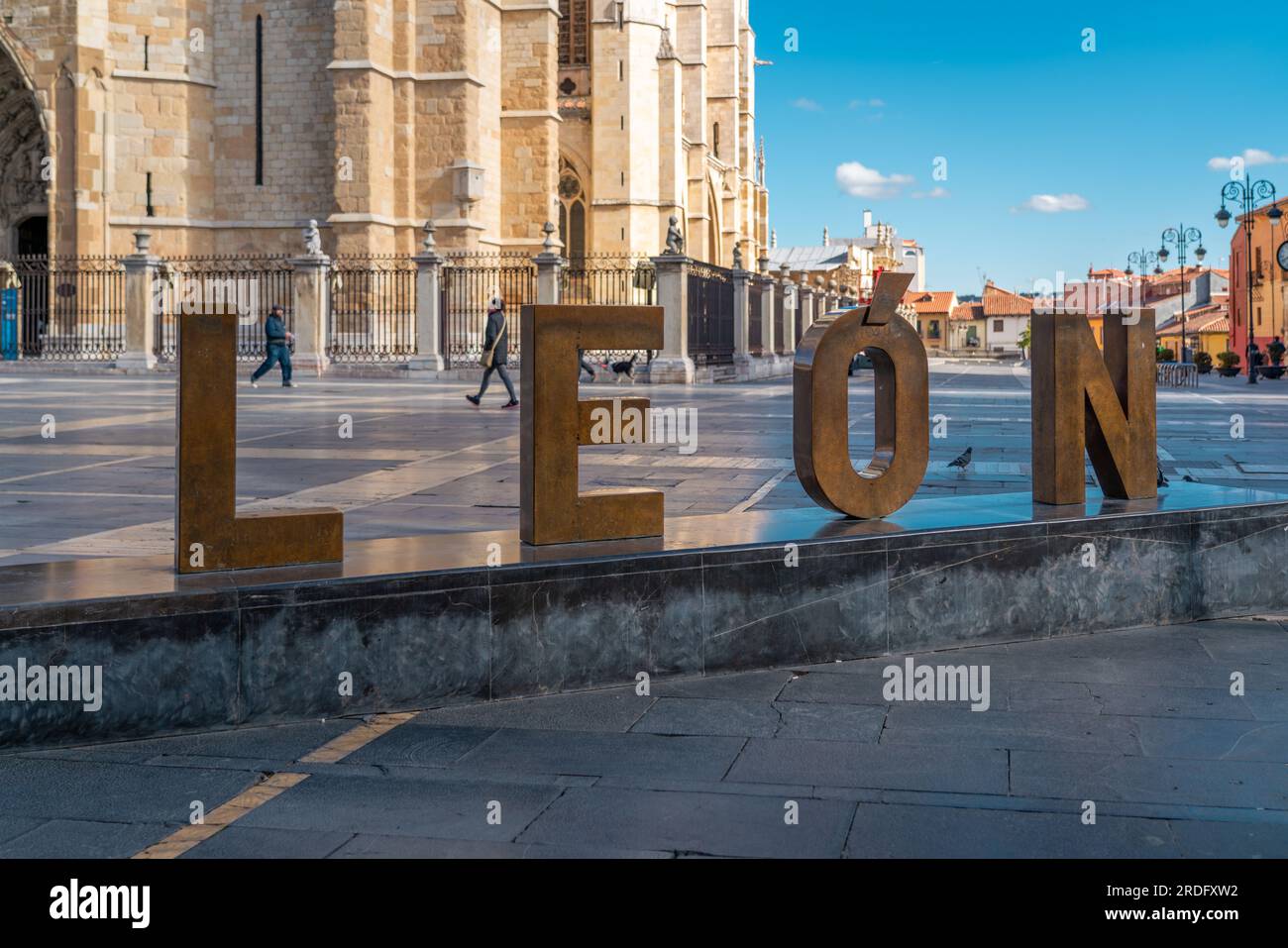Letters with the name of the city of Leon located in the center of the ...