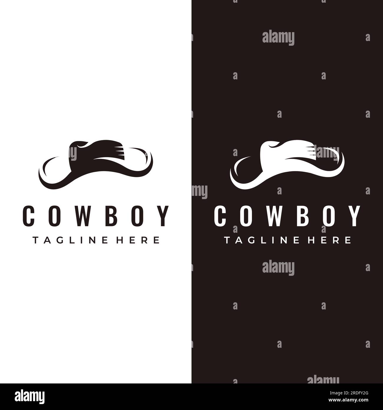 Simple silhouette cowboy hat minimalist logo isolated on black and ...