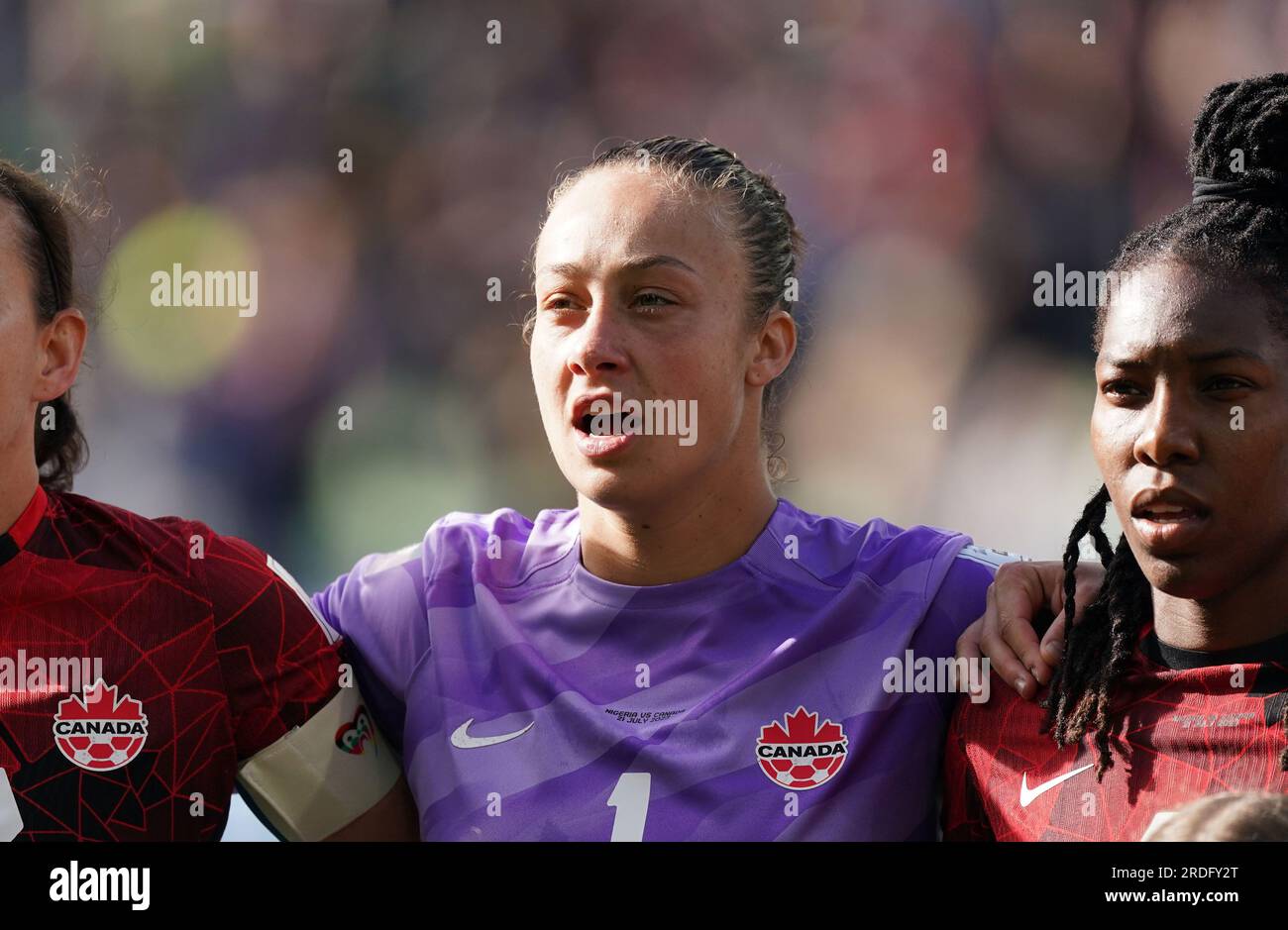 Melbourne, Australia. 21st July, 2023. Kailen Sheridan of Canada stands ...