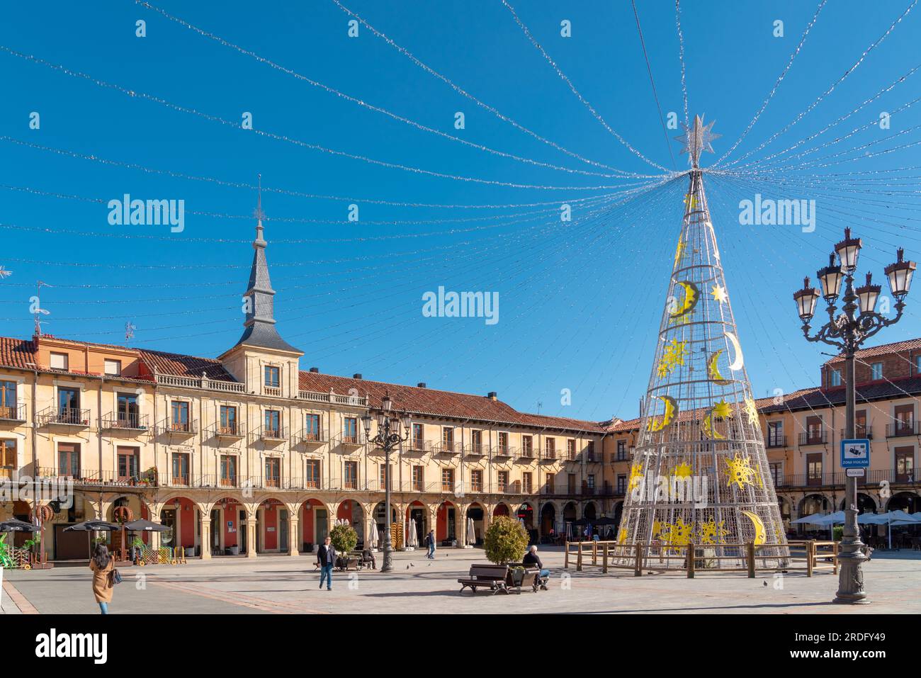 Christmas tree in the city center of Leon in Plaza Mayor Square ...