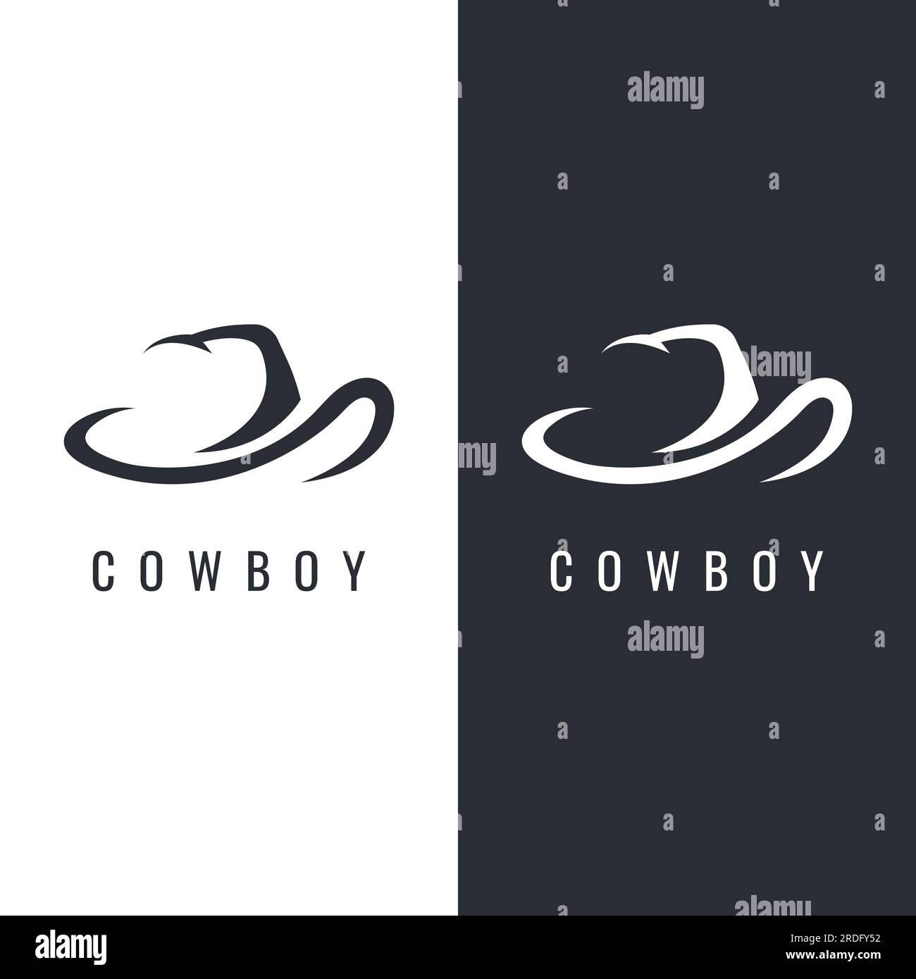 Simple silhouette cowboy hat minimalist logo isolated on black and ...