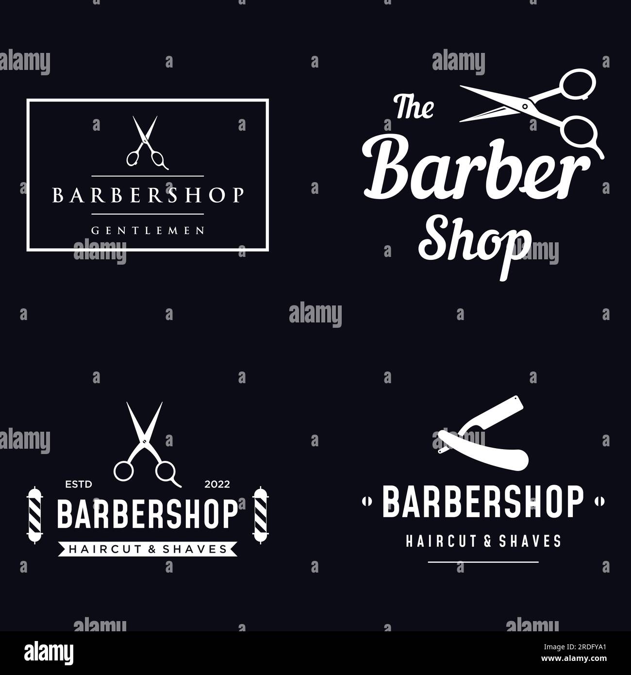 Barbershop logo in vintage style with the concept of scissors, razor ...