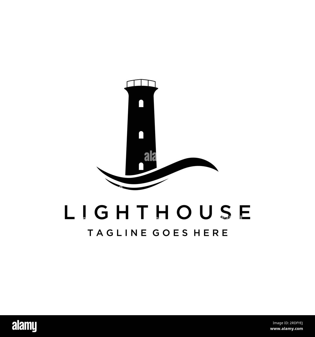 Sea lighthouse tower building creative logo with spotlights vintage ...
