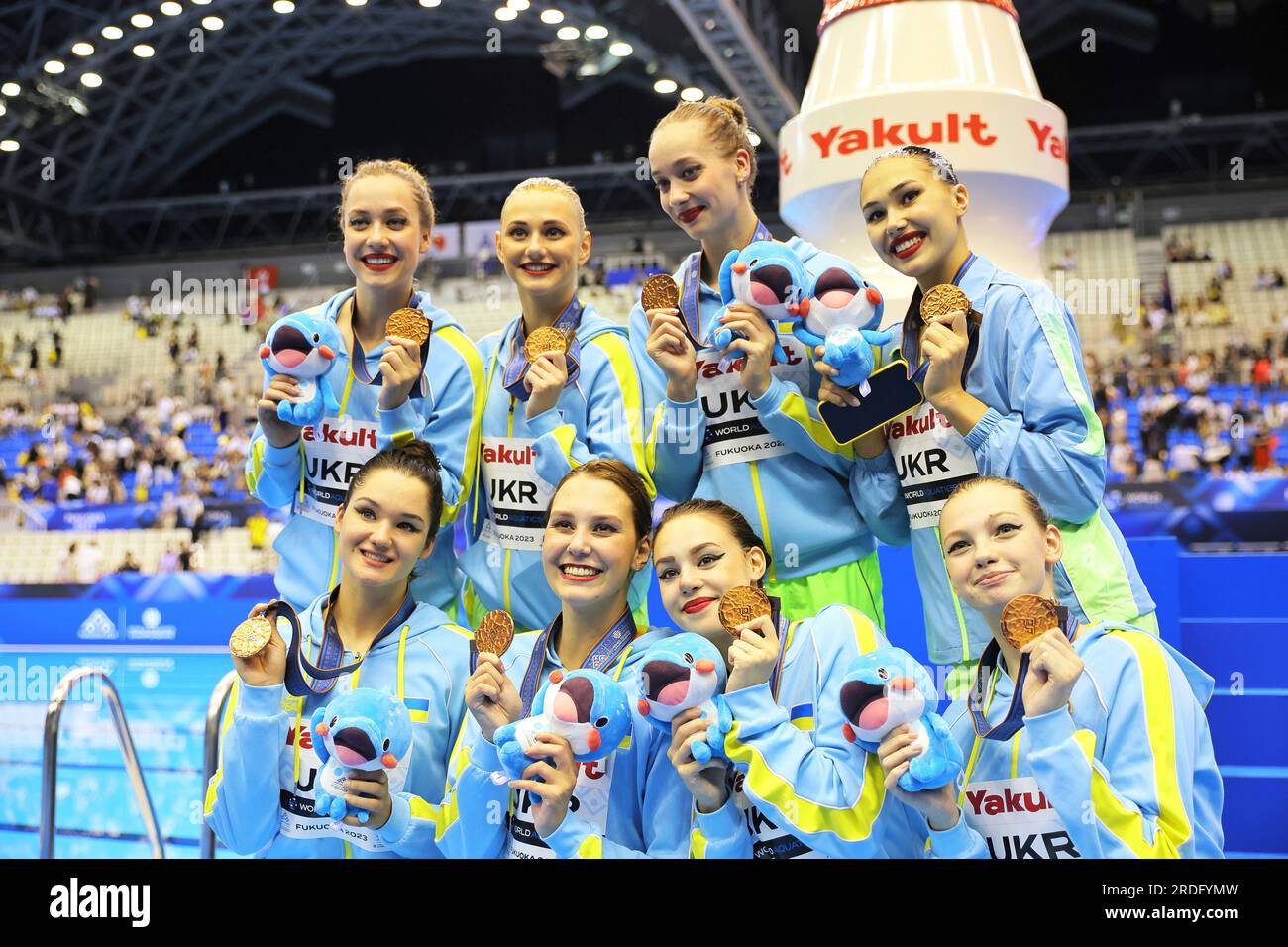 Ukrainian team members pose for a photo after an award ceremony of the ...