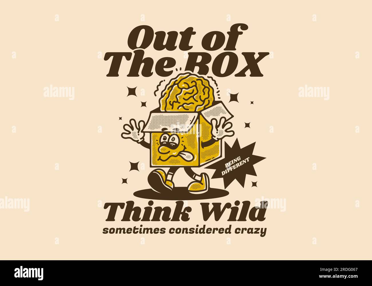 Out of the box, Vintage mascot character of a cardboard box with a ...