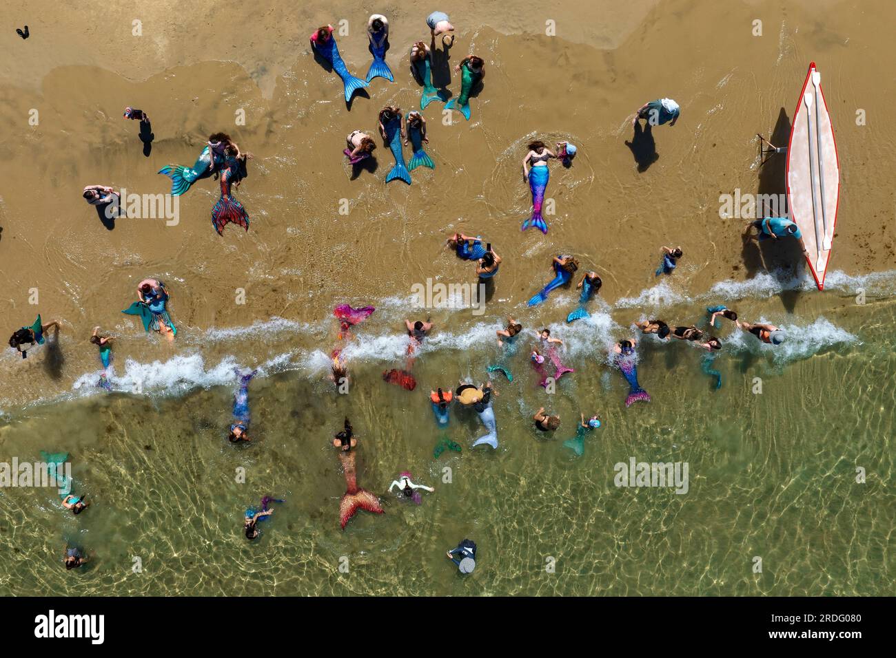 Members of the Israeli Mermaids Community swim with their mermaid tails ...