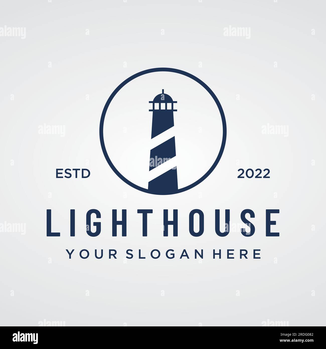 Sea lighthouse tower building creative logo with spotlights vintage ...