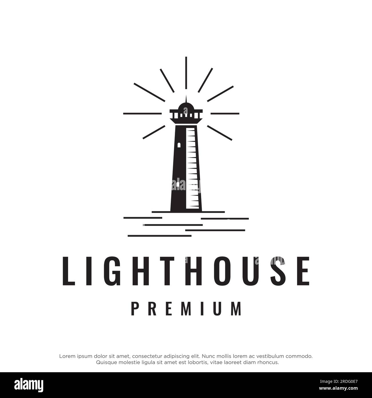 Sea lighthouse tower building creative logo with spotlights vintage ...