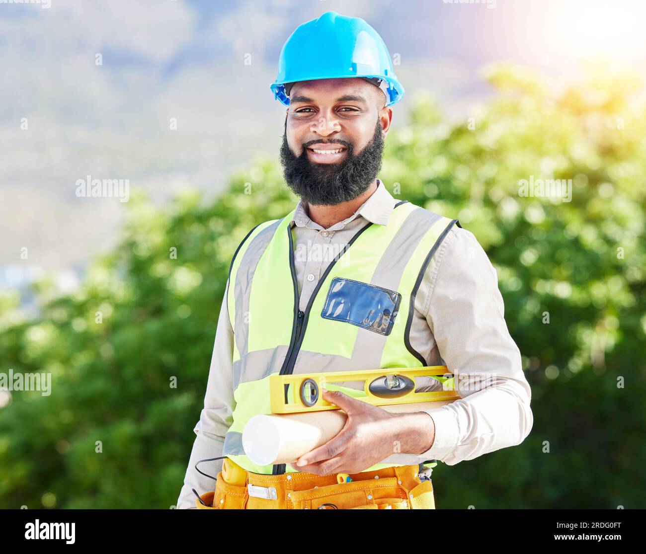 Construction worker, man portrait and architect inspection with ...